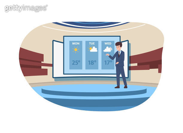 Weather forecaster man, male presenter, flat cartoon vector ...
