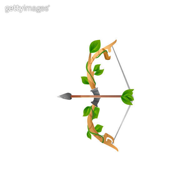 Medieval bow and arrow, fancy game asset realistic vector illustration ...