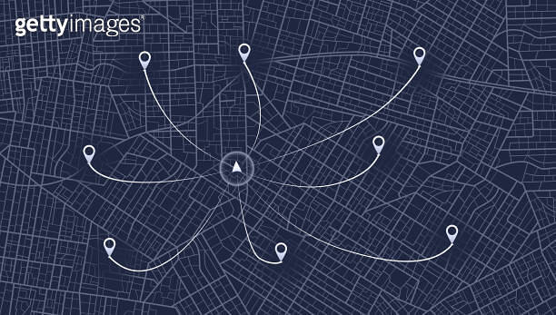 Multiple destinations. Map city with gps pins. Alternative way with ...