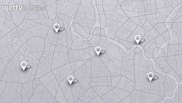 Gps tracking map, streets and blocks, route. Track navigation pins on ...