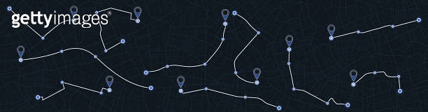 Gps tracking map, streets and blocks, route. Track navigation pins on ...