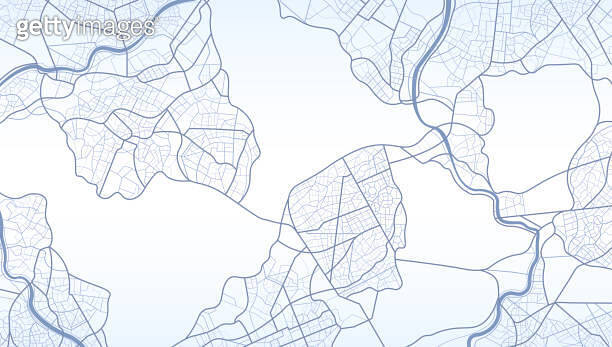 Blue city area, background map, streets. Skyline urban panorama ...