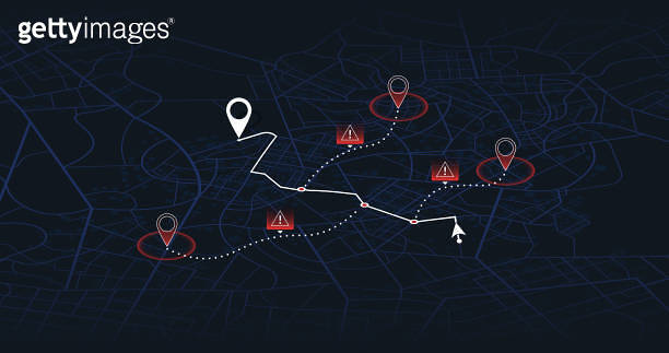 Map of the route with data on the distance, turns of the route. Blocked ...