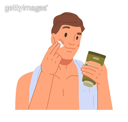 Skincare and treatment for sensitive skin. Isolated man applying cream ...