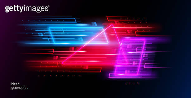 Neon shapes movement, glowing speed motion trails. Night race ...