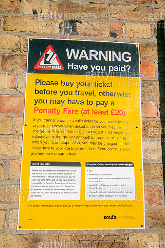 Penalty Fare Warning Sign at Farningham Road Station in Kent, England ...