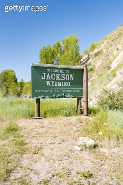 Welcome Sign to Jackson at Jackson Hole in Teton County, Wyoming 이미지 ...