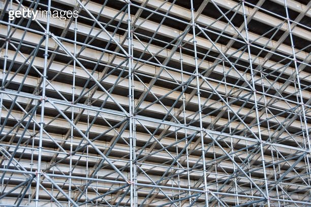 Metal pipe frame structure. Industrial construction from tubes raises ...