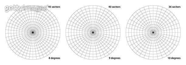 Polar grid divided into radial degree 36, 40 and 45 sectors and ...