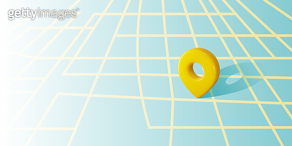 Locator mark on city map shows destination, address, geo position, gps ...