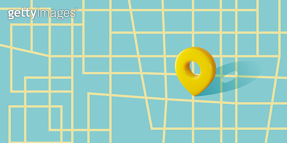 Locator mark on city map shows destination, address, geo position, gps ...