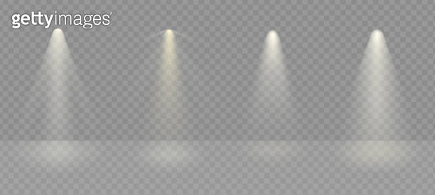 Spotlight illuminated stage background. White rays of floodlight, ies ...