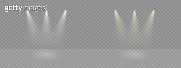 Spotlight illuminated stage background. White rays of floodlight, ies ...