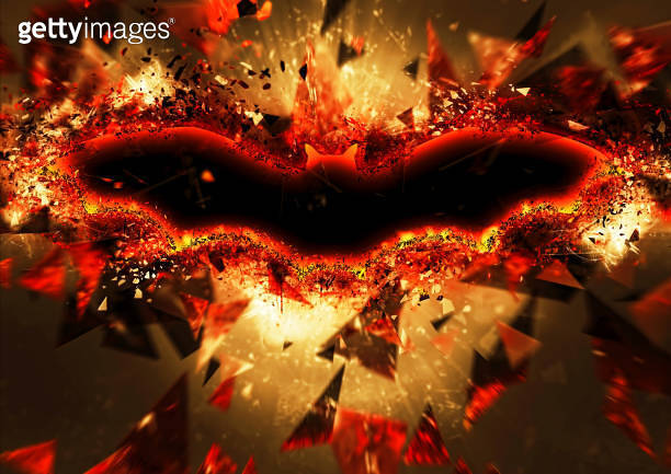 3d illustration of an abstract bat with outstretched wings of burning ...