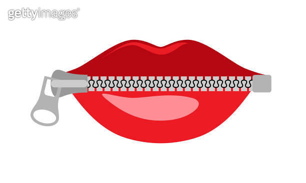 Beautiful red female lips locked by metal zipper 이미지 (1652712869) - 게티이미지뱅크
