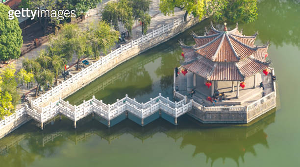 Aerial photography of Bronze Buddha Temple and Baiyuan Qingchi in ...