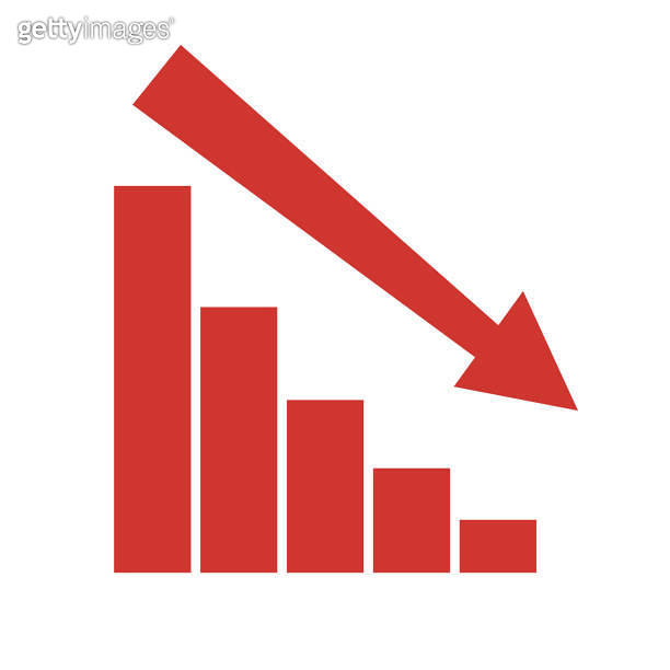 Graph down. Effectiveness of the fall progress 이미지 (1820184836) - 게티이미지뱅크
