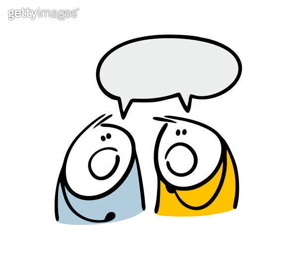 Two stickman talk, synchronously open their mouths. Vector illustration ...