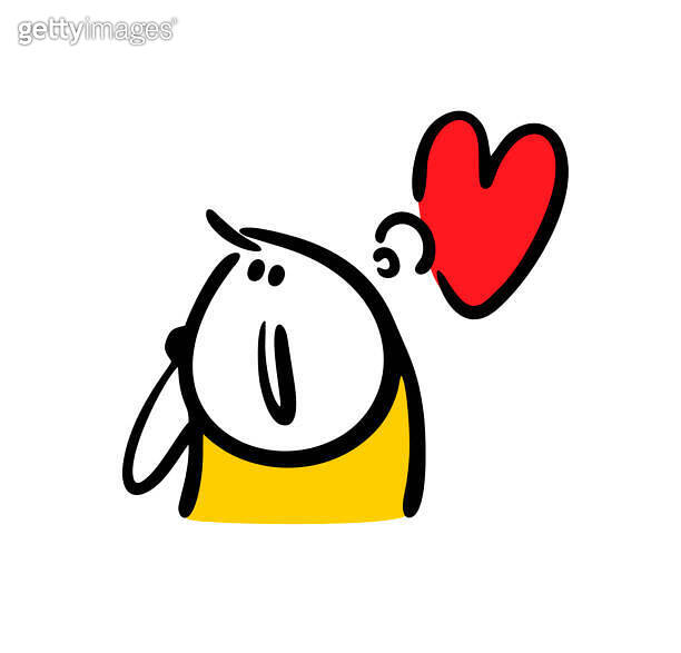 Cartoon stickman in love looks dreamily into the distance. Vector ...