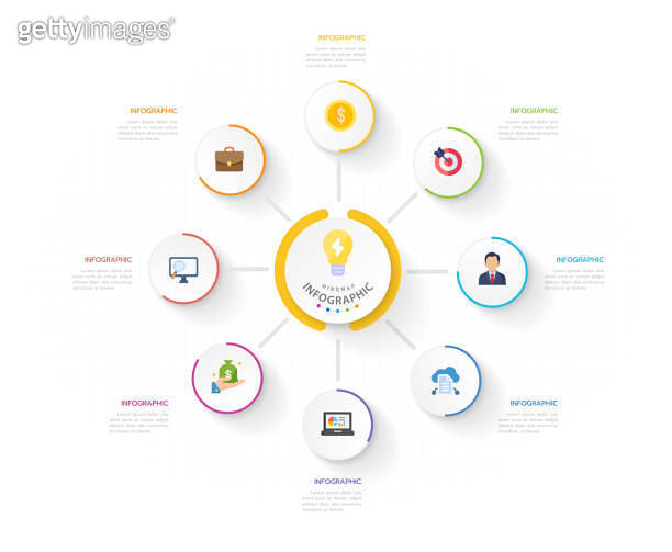 Infographic 8 Steps Modern Mindmap diagram with percentage circle ...