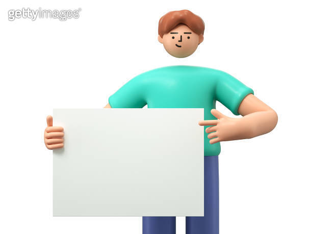 A 3D cartoon character empty white board 이미지 (1814414996) - 게티이미지뱅크