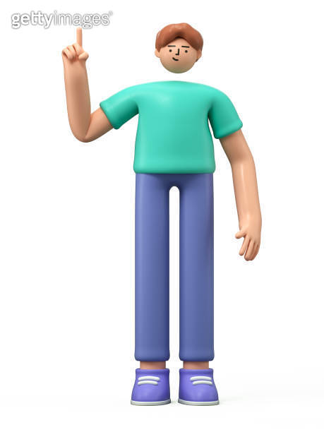 A 3D cartoon character standing with index finger up gesture 이미지 ...