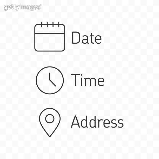 Date and time location address icon set. Calendar, clock, address ...