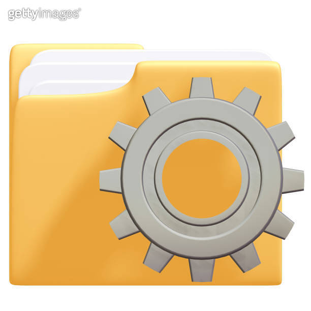 Folder Icon with Gear, Files Setting Up, Clipping Path, 3d rendering ...