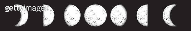 Antique style hand drawn line art and dot work moon phases isolated ...