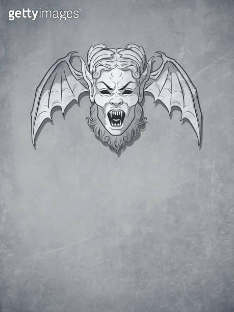 Vampire head with wings stone element, fountain or mascaron gothic ...