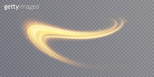 Yellow swirl. Curved yellow line light effect. Glowing yellow circle ...