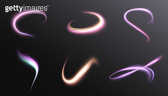 Flickering blue neon light swirl effect. Curve line light effect for ...