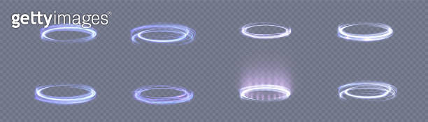 Abstract neon blue ring. A bright plume of luminous rays swirling in a ...