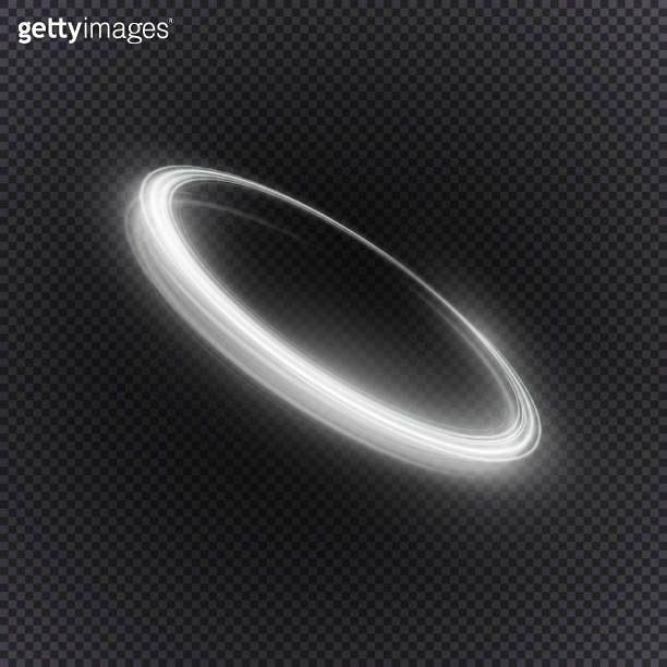 Dynamic white lines with glow effect. Rotating shiny half rings ...