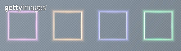 Golden light square frames with shimmering effects. Glowing technology ...