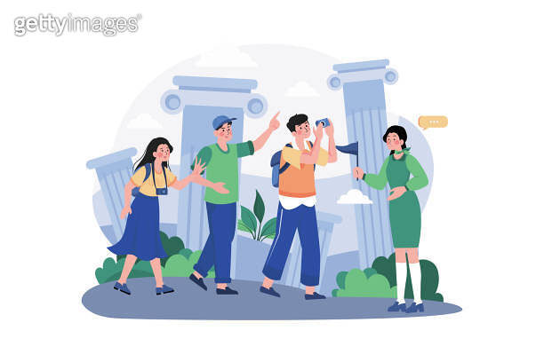 Tour Guide Lady And Group Of Tourists 이미지 (1588962505) - 게티이미지뱅크