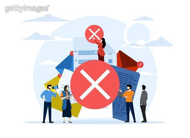 Envelope concept with rejected letter, unsubscribe, delete mail, spam ...