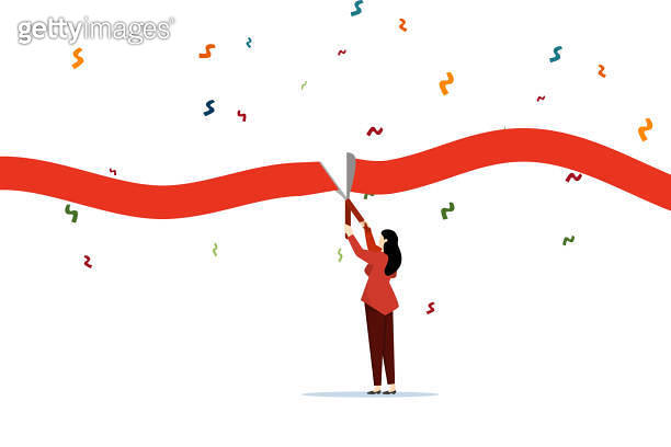 Ribbon cutting concept for starting a new business, startup launching ...