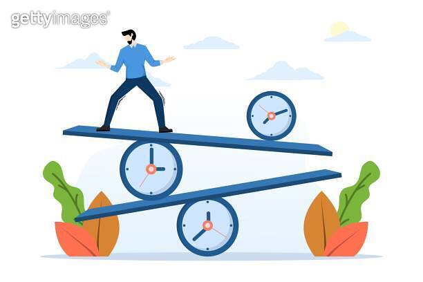 time management concept, about a man balancing work hours to represent ...
