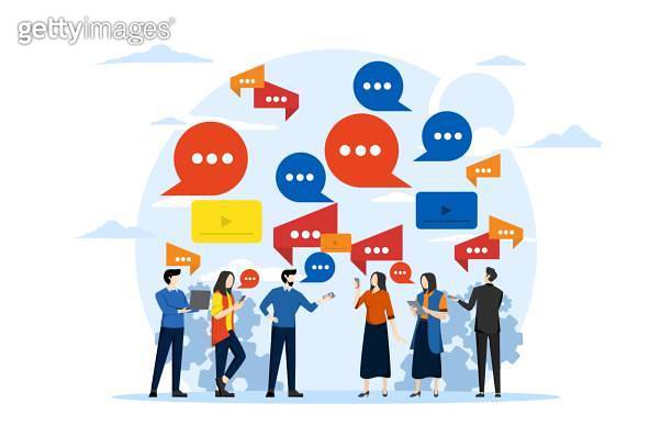 Group of people talking. businessmen discussing social networks, news ...
