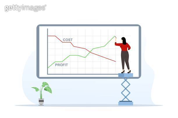 concept of businesswoman taking profit and cost reduction graph, Growth ...