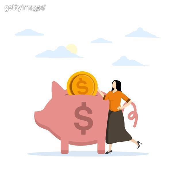 Saving money in a piggy bank, The first lump sum is deducted from ...