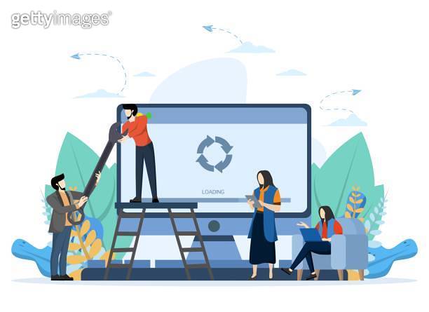 System Update Concept, Show people updating operating system, operating ...