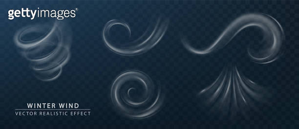 Winter wind blow, wind swirls isolated. Vector realistic symbol of ...