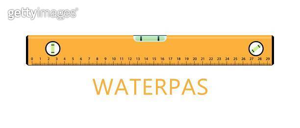Waterpas, measurement instrument, measuring equipment. Made in cartoon ...