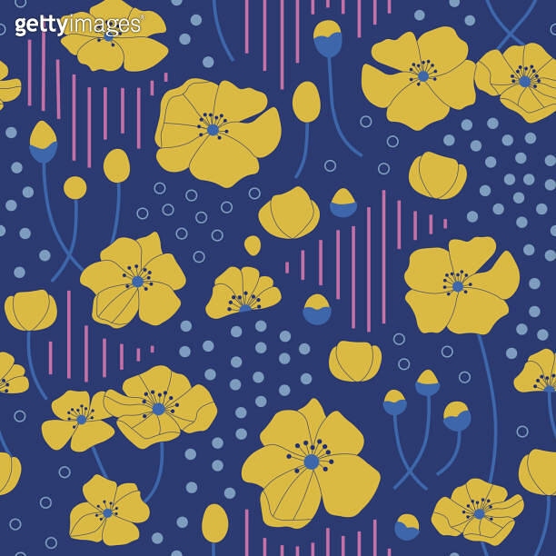 Yellow Buttercup Flowers Vintage Botanical Pattern 이미지 (1733148609 ...