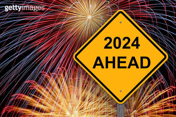 2024 Ahead Caution Sign 이미지 (1577690832) - 게티이미지뱅크