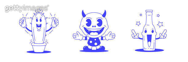 Party bottle baby devil cactus cartoon character set retro 30s ...