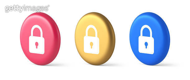 Padlock locking web access button password security protection safe encryption 3d isometric ...