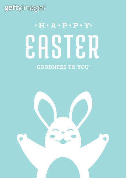 Happy Easter hug smiling bunny portrait with open paws vintage greeting ...